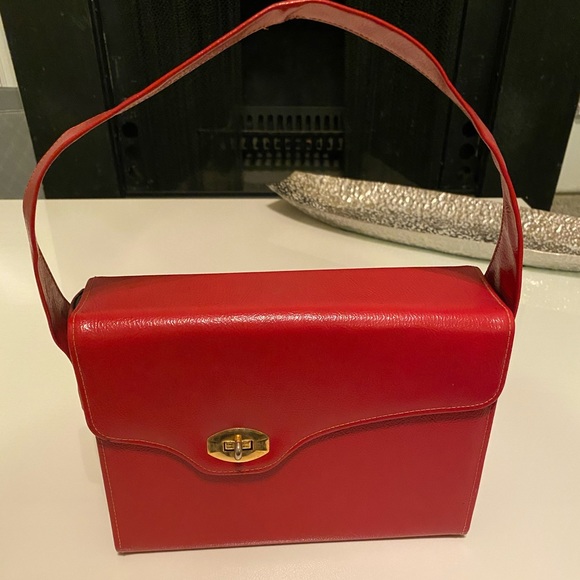 Bags | Vintage Leather Red Handbag | Poshmark